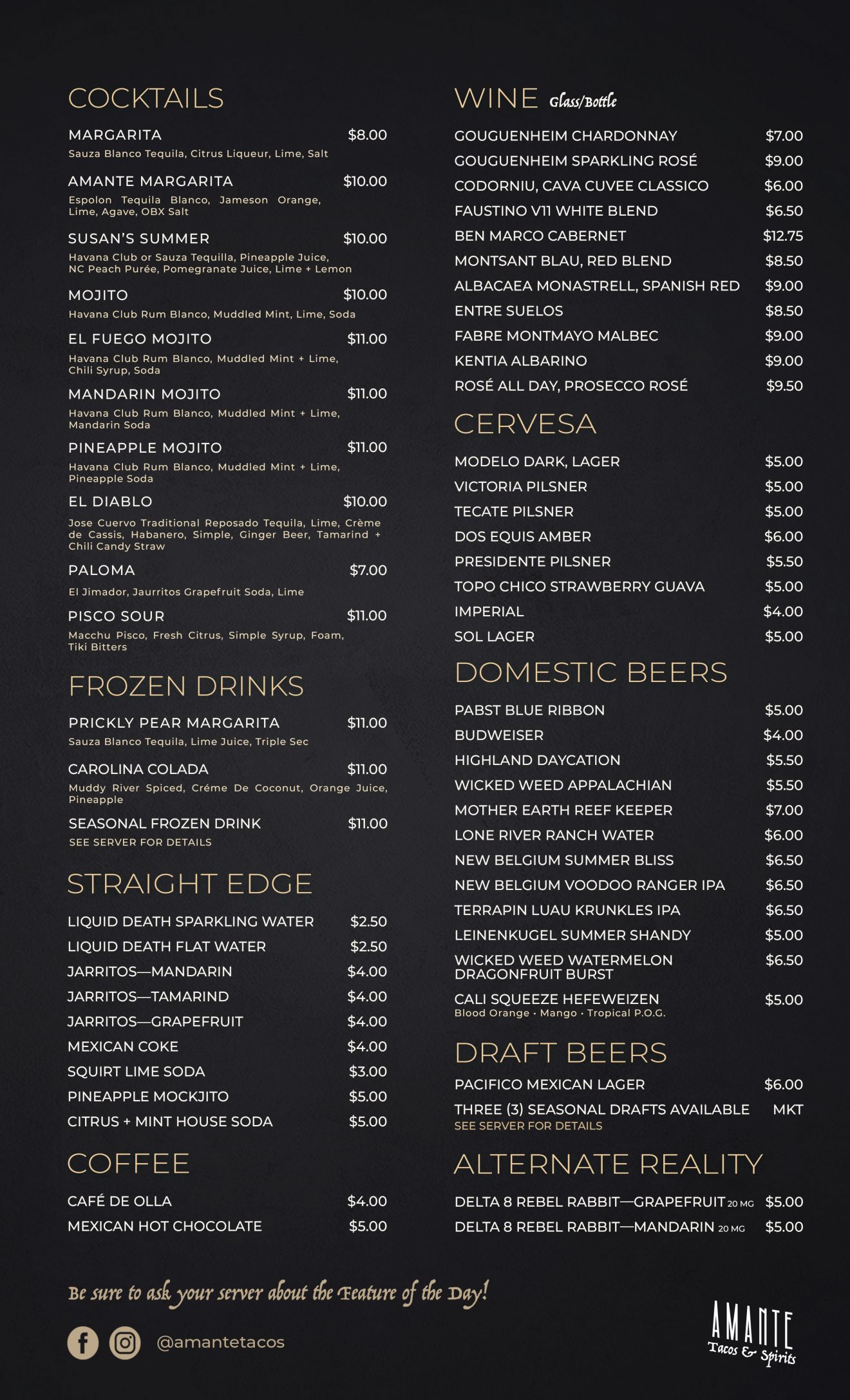 Drink Menu - Amante